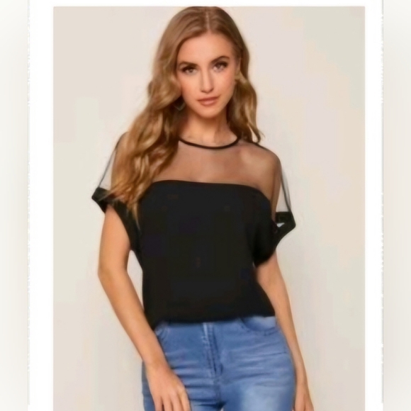 SHEIN | Tops | New Mesh Shoulder Top | Poshmark